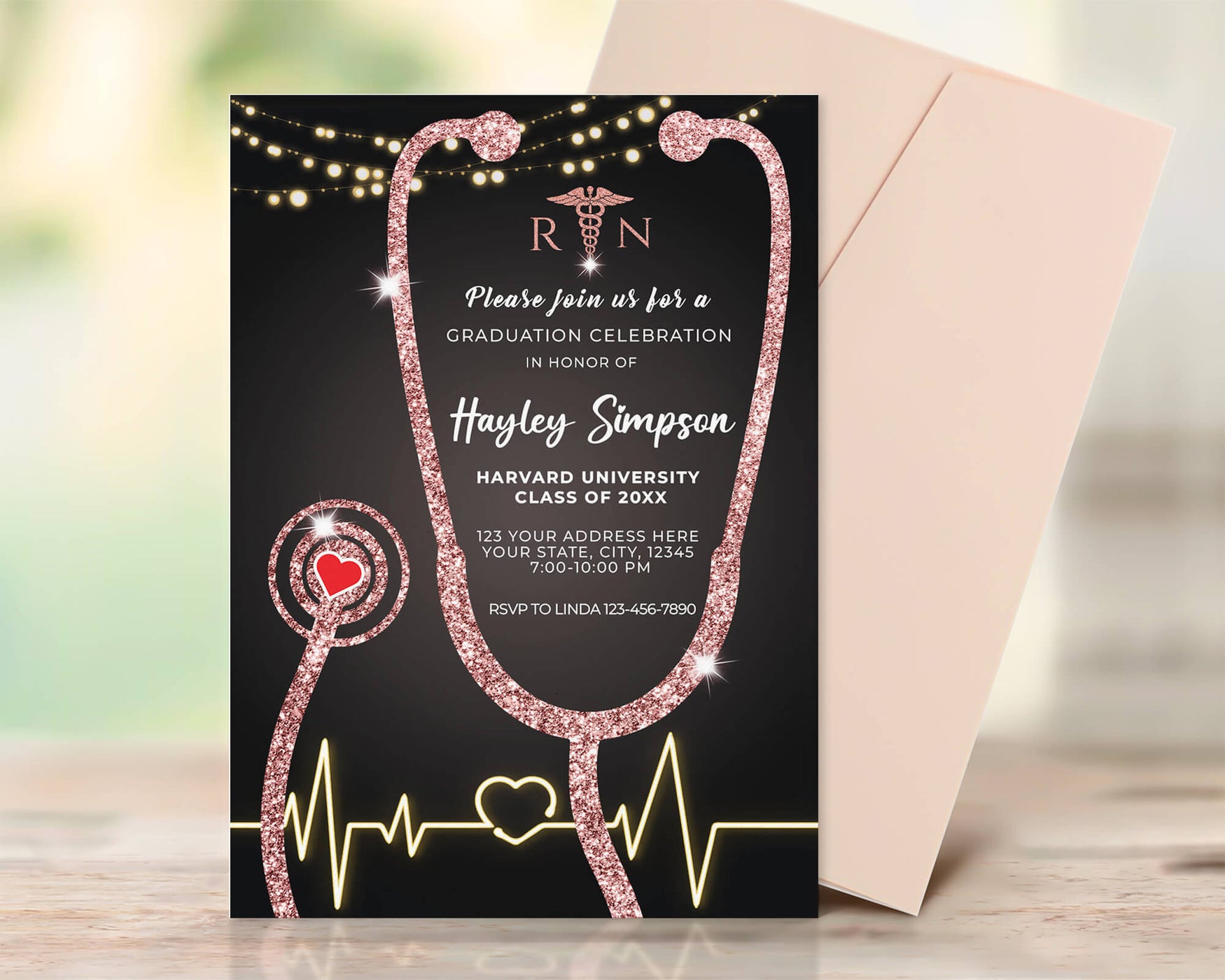 DIY Rose Gold Nurse Graduation Invitation | Nursing Grad Invite ...
