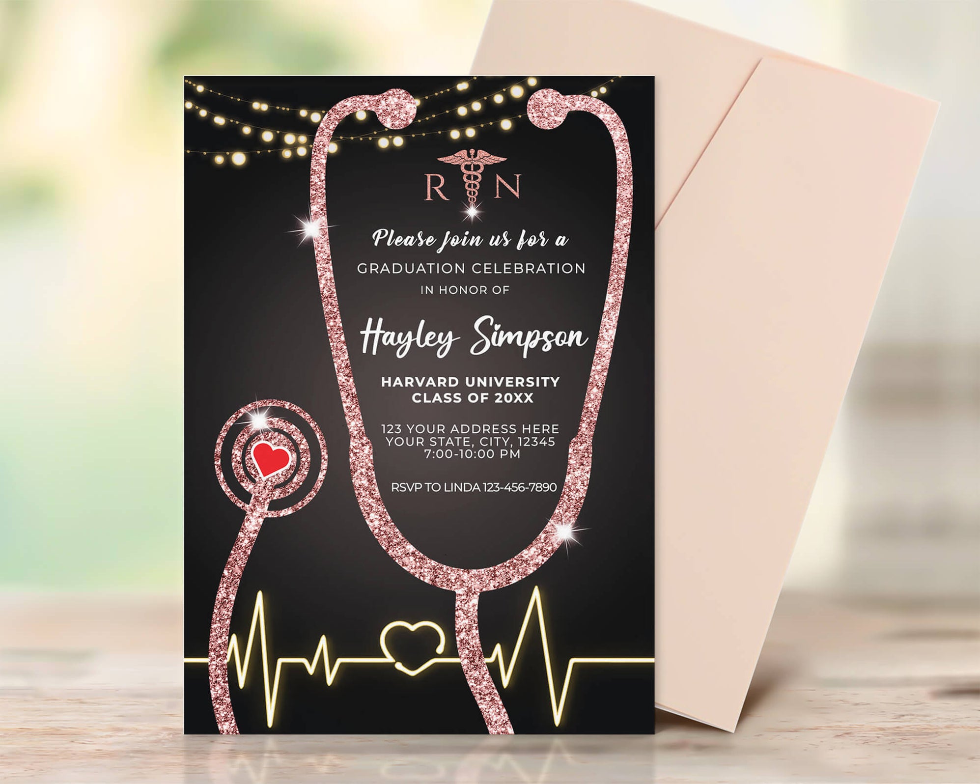 DIY Rose Gold Nurse Graduation Invitation | Nursing Grad Invite ...