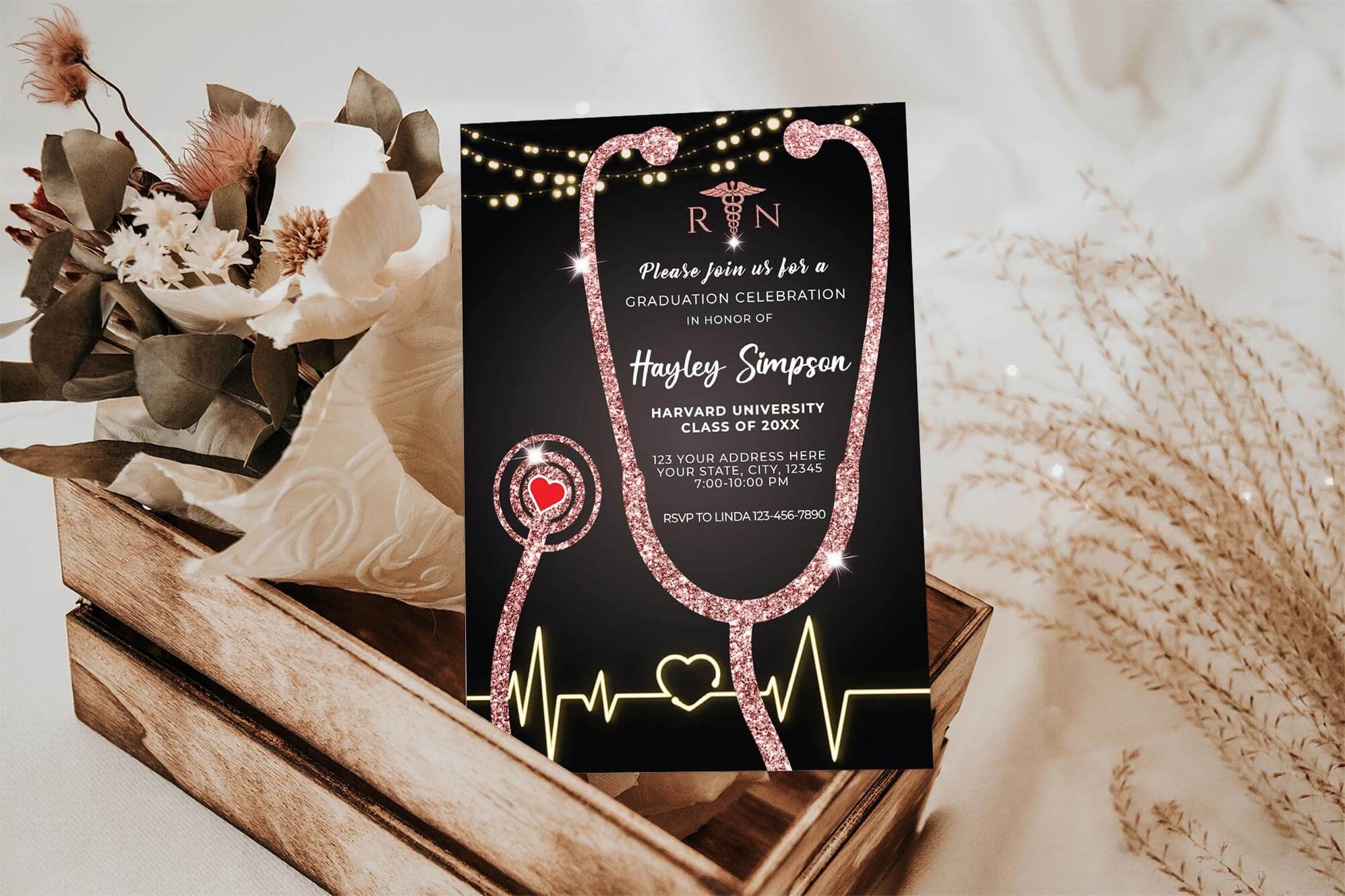 DIY Rose Gold Nurse Graduation Invitation | Nursing Grad Invite ...