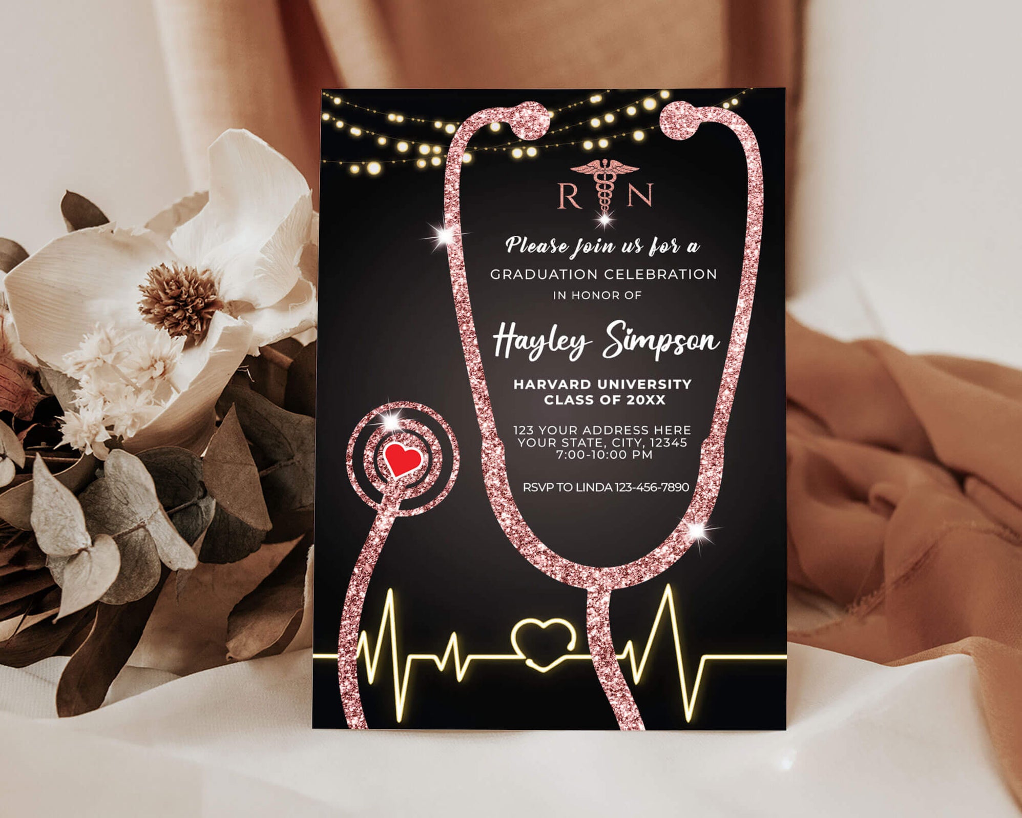 DIY Rose Gold Nurse Graduation Invitation | Nursing Grad Invite ...