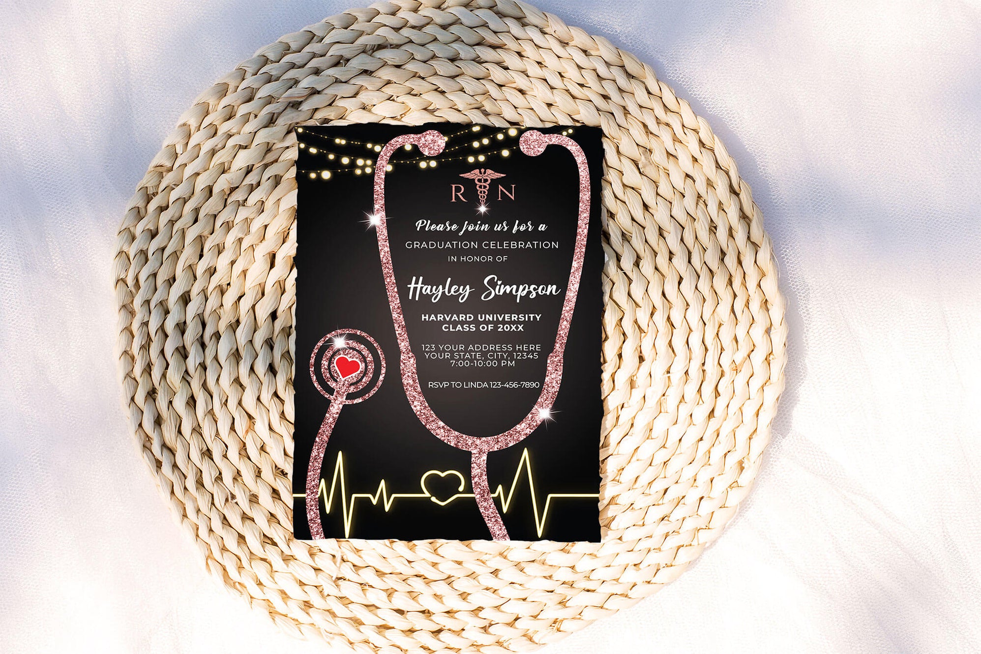 DIY Rose Gold Nurse Graduation Invitation | Nursing Grad Invite ...