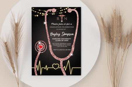 DIY Rose Gold Nurse Graduation Invitation | Nursing Grad Invite ...