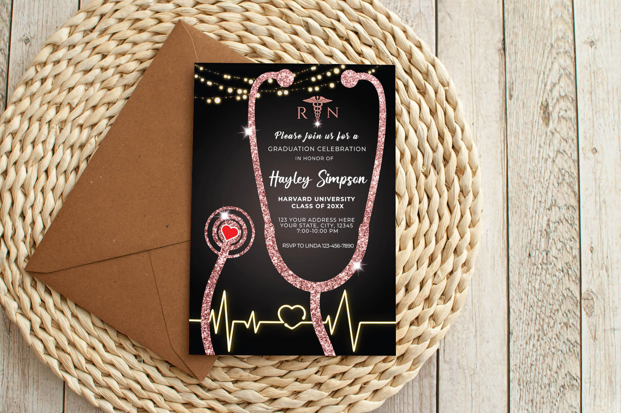 DIY Rose Gold Nurse Graduation Invitation | Nursing Grad Invite ...
