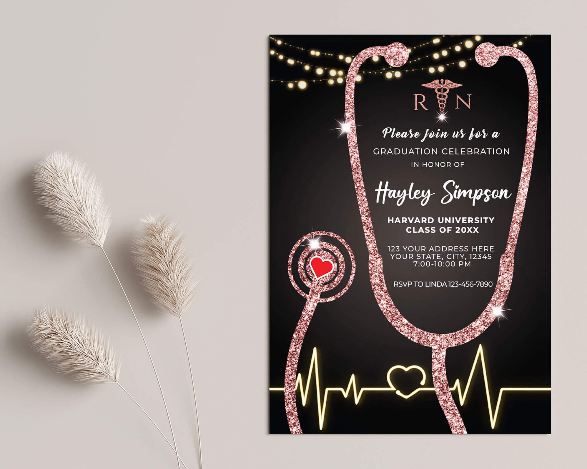 DIY Rose Gold Nurse Graduation Invitation | Nursing Grad Invite ...