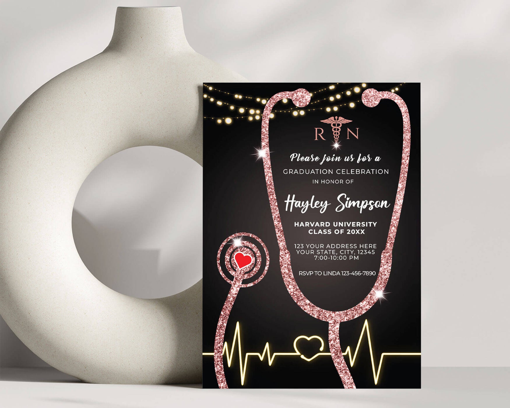 DIY Rose Gold Nurse Graduation Invitation | Nursing Grad Invite ...