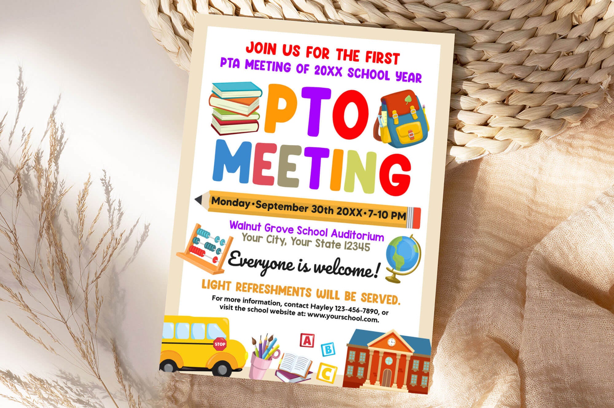 Customizable PTO Meeting Flyer | Back To School Meeting Flyer ...