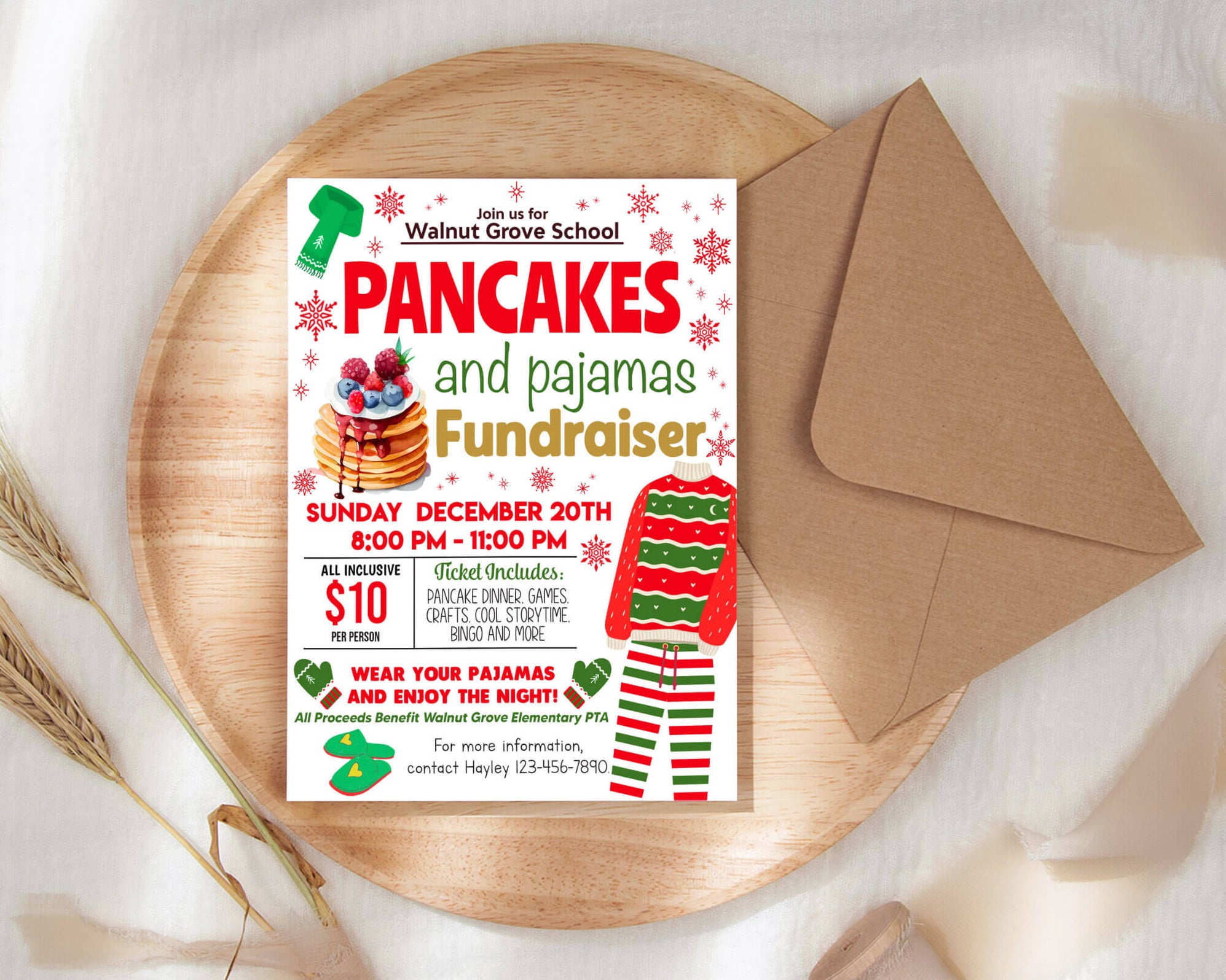 DIY Pancakes and Pajamas Fundraiser Flyer | School PTA PTO Christmas ...