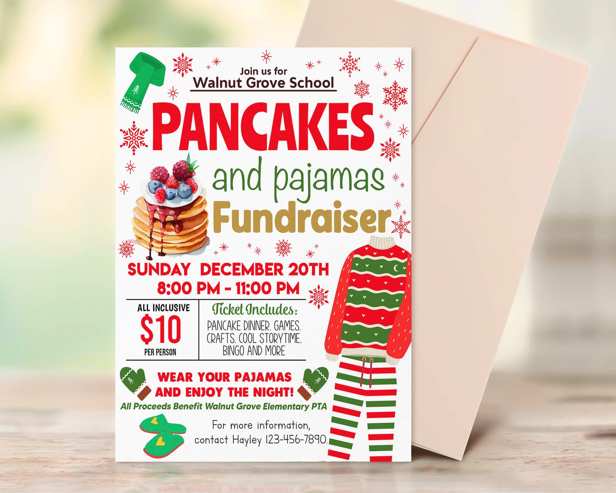 DIY Pancakes and Pajamas Fundraiser Flyer | School PTA PTO Christmas ...