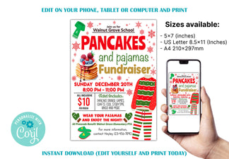 DIY Pancakes and Pajamas Fundraiser Flyer | School PTA PTO Christmas ...