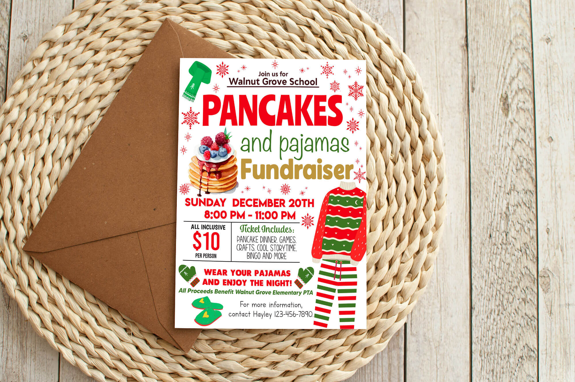 DIY Pancakes and Pajamas Fundraiser Flyer | School PTA PTO Christmas ...