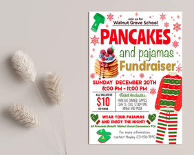 DIY Pancakes and Pajamas Fundraiser Flyer | School PTA PTO Christmas ...