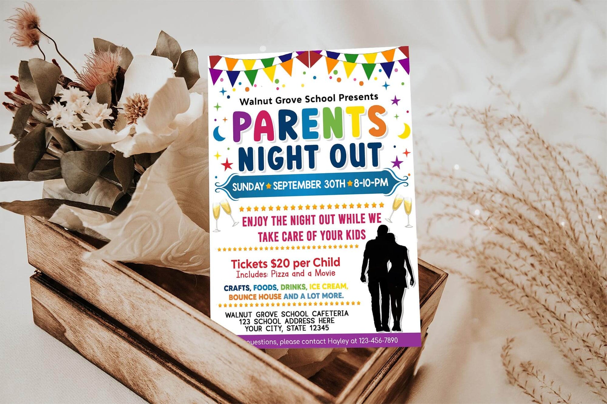 DIY Parents Night Out Flyer | School Family Fundraiser Event Flyer ...