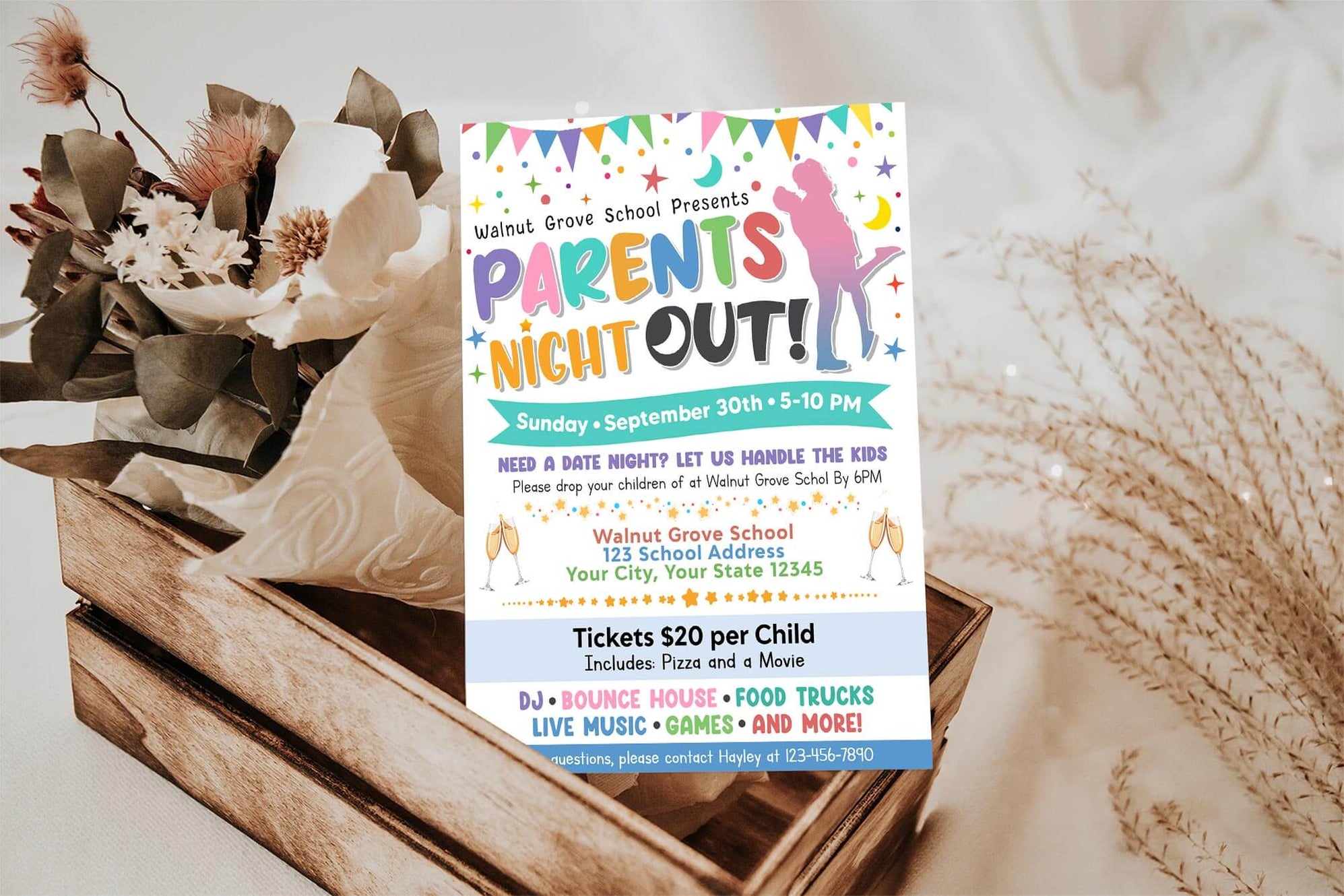 Customizable Parents Night Out Fundraiser Flyer Template | School ...