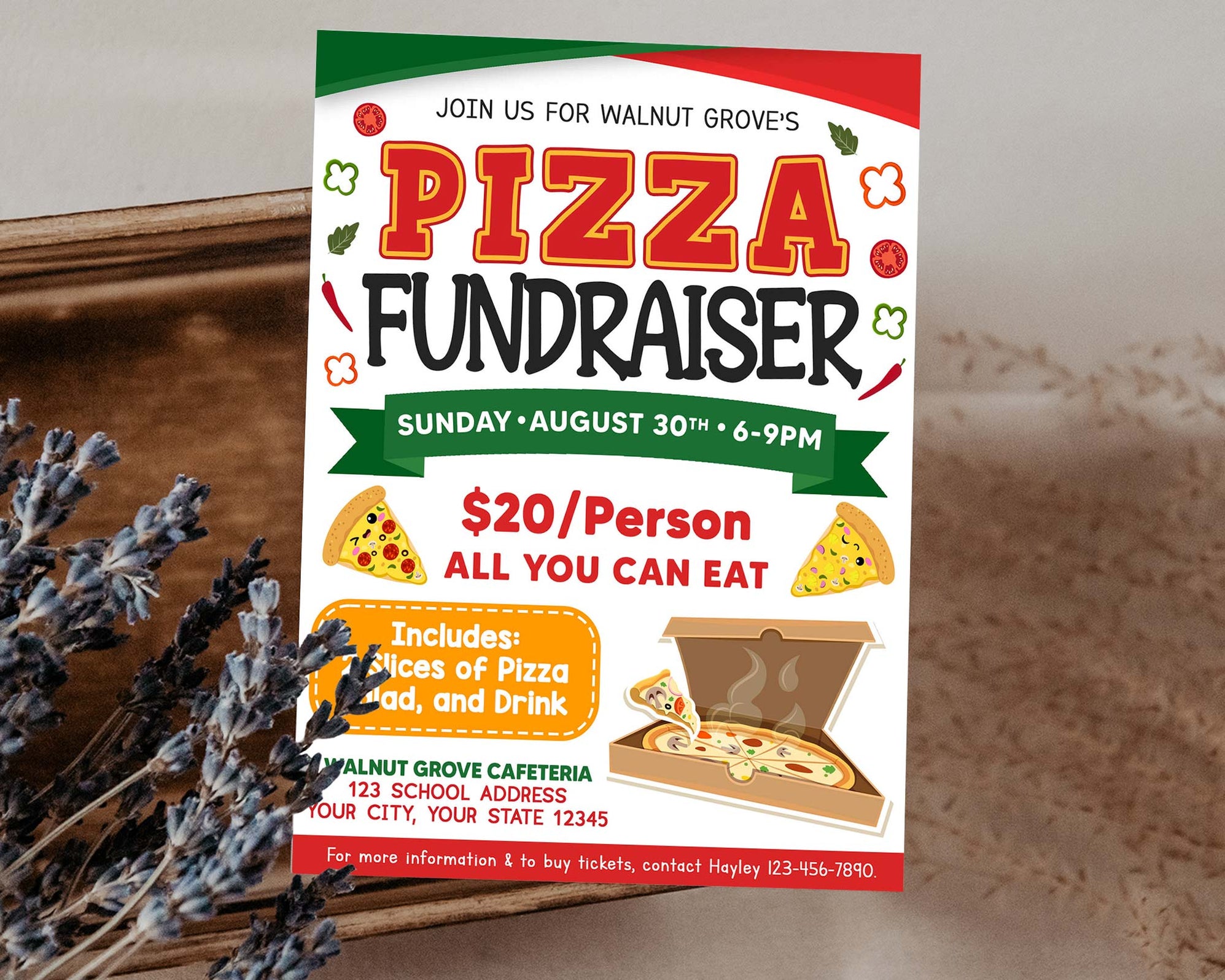 DIY Pizza Fundraiser Flyer Template | Pizza Italian Dinner Event ...