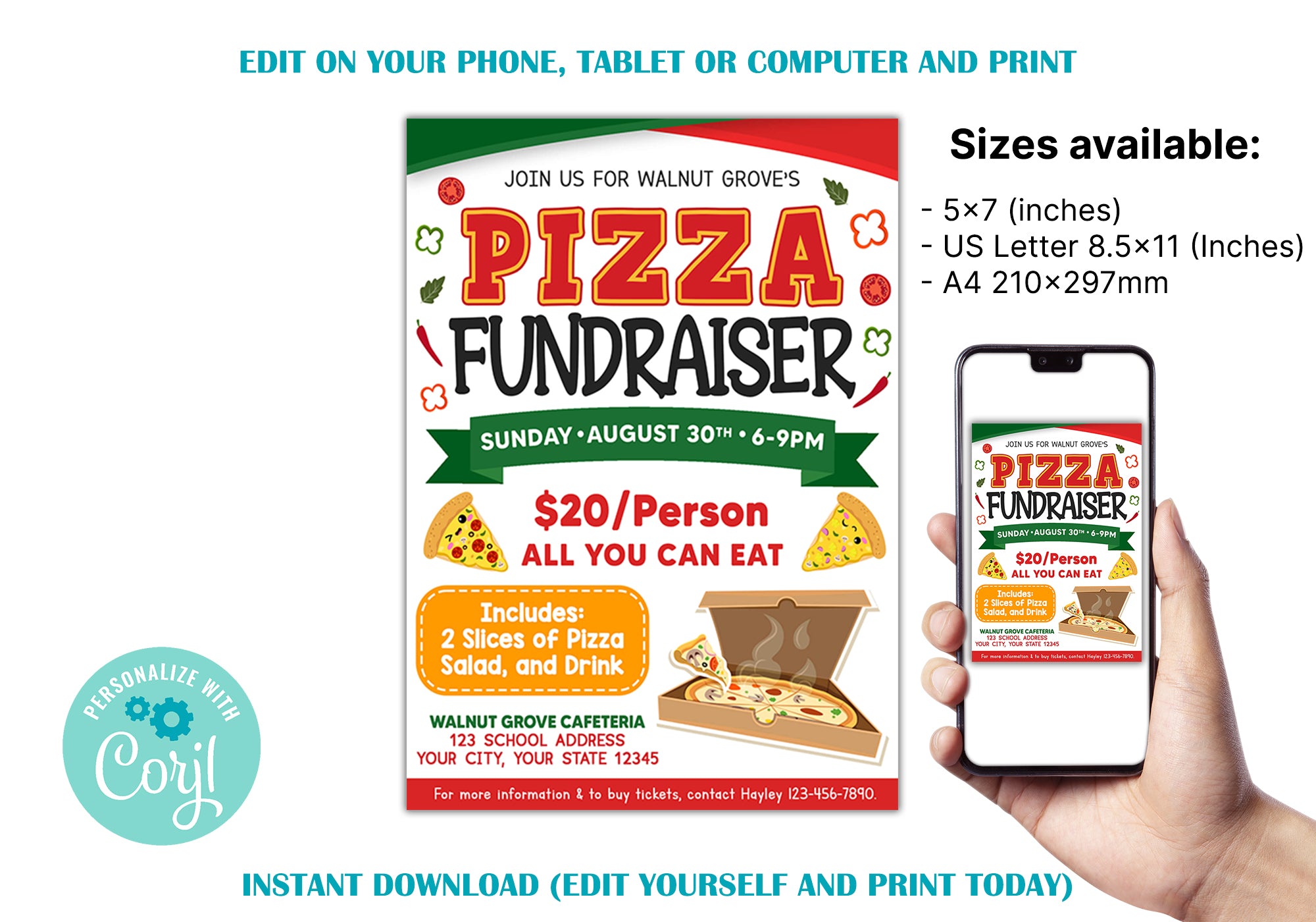 DIY Pizza Fundraiser Flyer Template | Pizza Italian Dinner Event ...