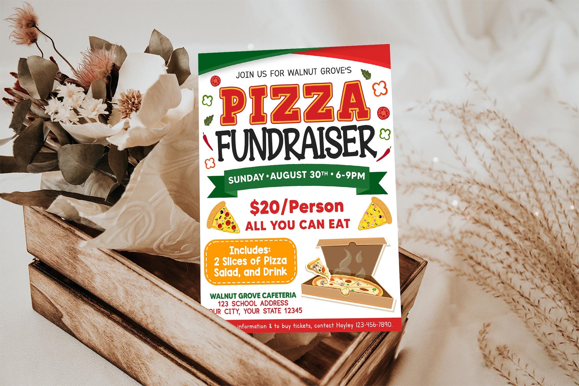 DIY Pizza Fundraiser Flyer Template | Pizza Italian Dinner Event ...