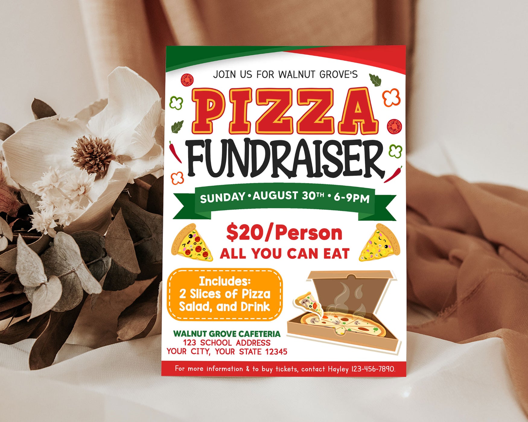 DIY Pizza Fundraiser Flyer Template | Pizza Italian Dinner Event ...
