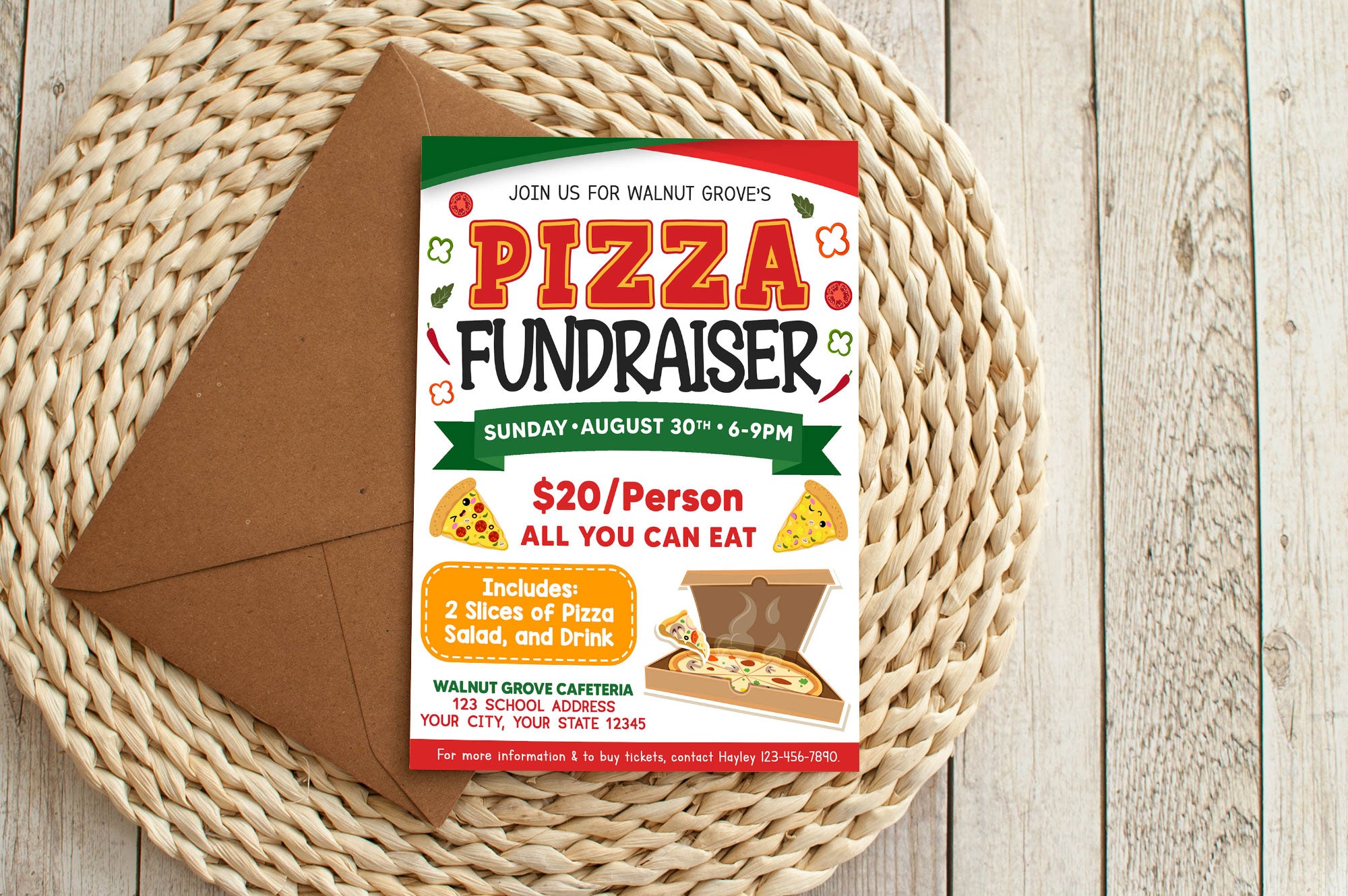 DIY Pizza Fundraiser Flyer Template | Pizza Italian Dinner Event Benefit Flyer - Posh Park