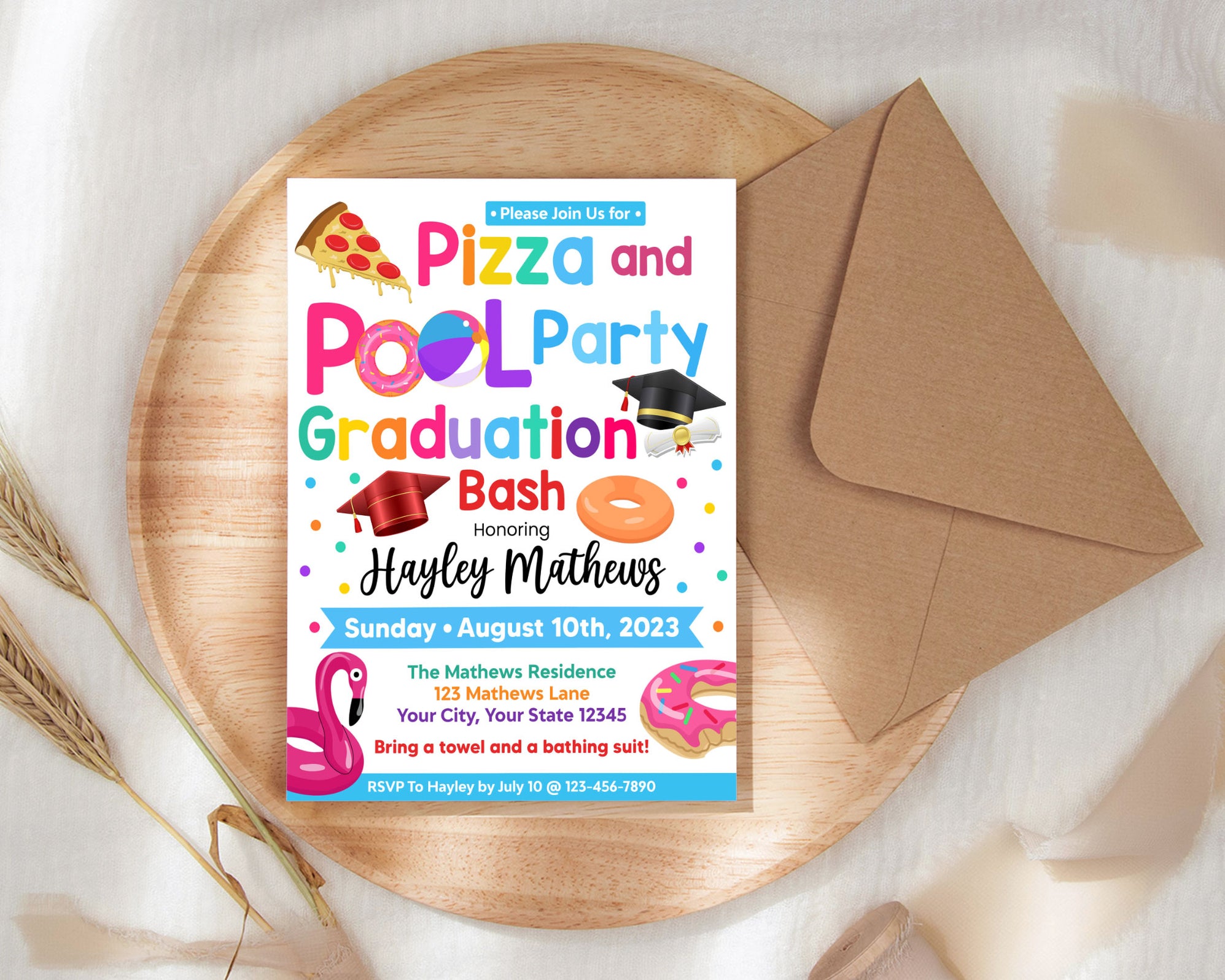 DIY Pizza and Pool Graduation Party Invitation | Graduation Bash Party ...