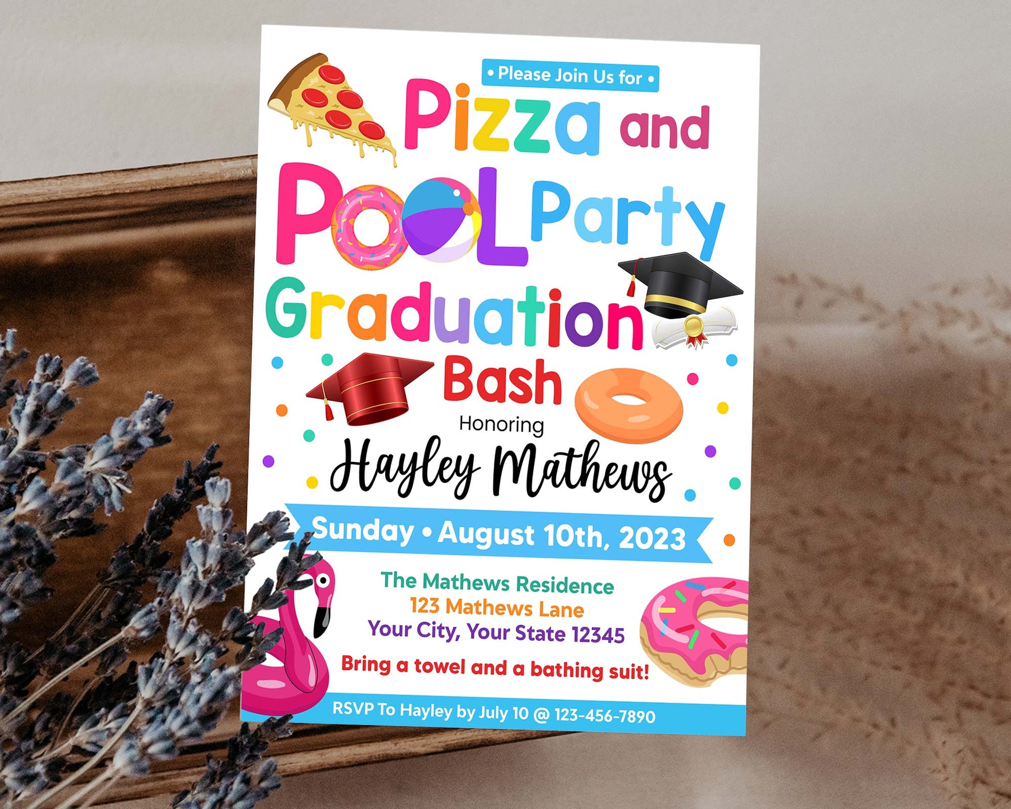 DIY Pizza and Pool Graduation Party Invitation | Graduation Bash Party ...