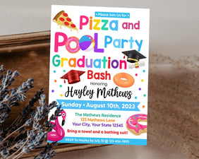 DIY Pizza and Pool Graduation Party Invitation | Graduation Bash Party ...