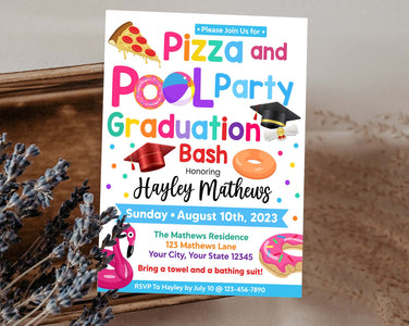 DIY Pizza and Pool Graduation Party Invitation | Graduation Bash Party ...