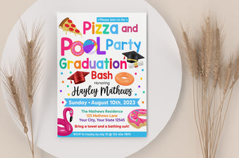 DIY Pizza and Pool Graduation Party Invitation | Graduation Bash Party ...