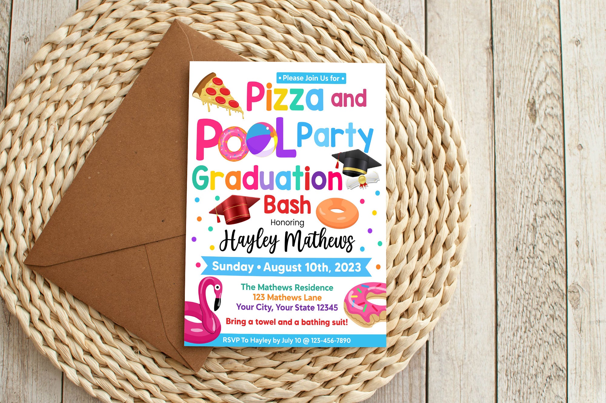 DIY Pizza and Pool Graduation Party Invitation | Graduation Bash Party ...