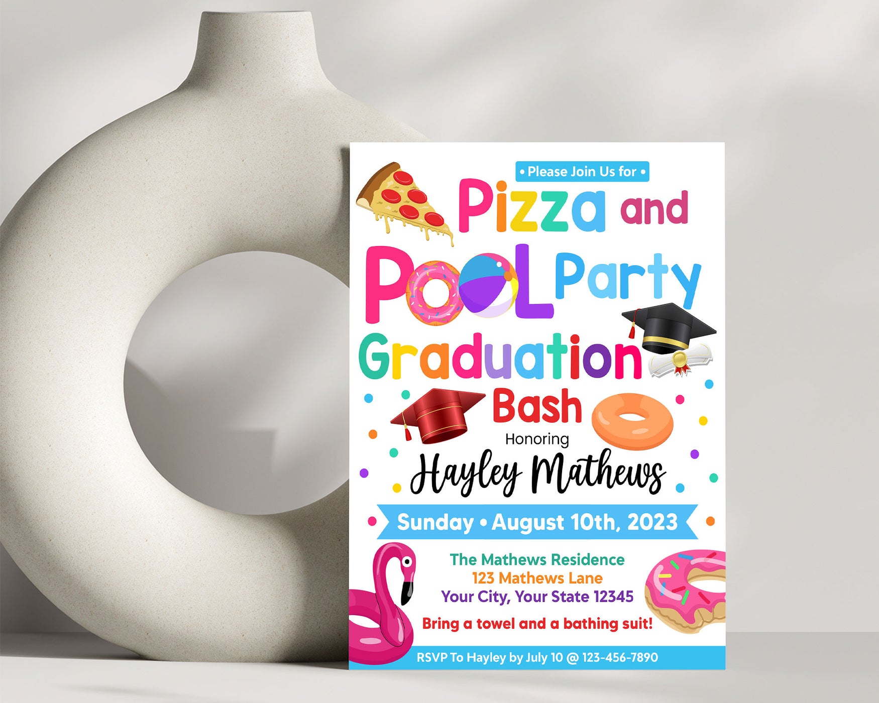 DIY Pizza and Pool Graduation Party Invitation | Graduation Bash Party ...