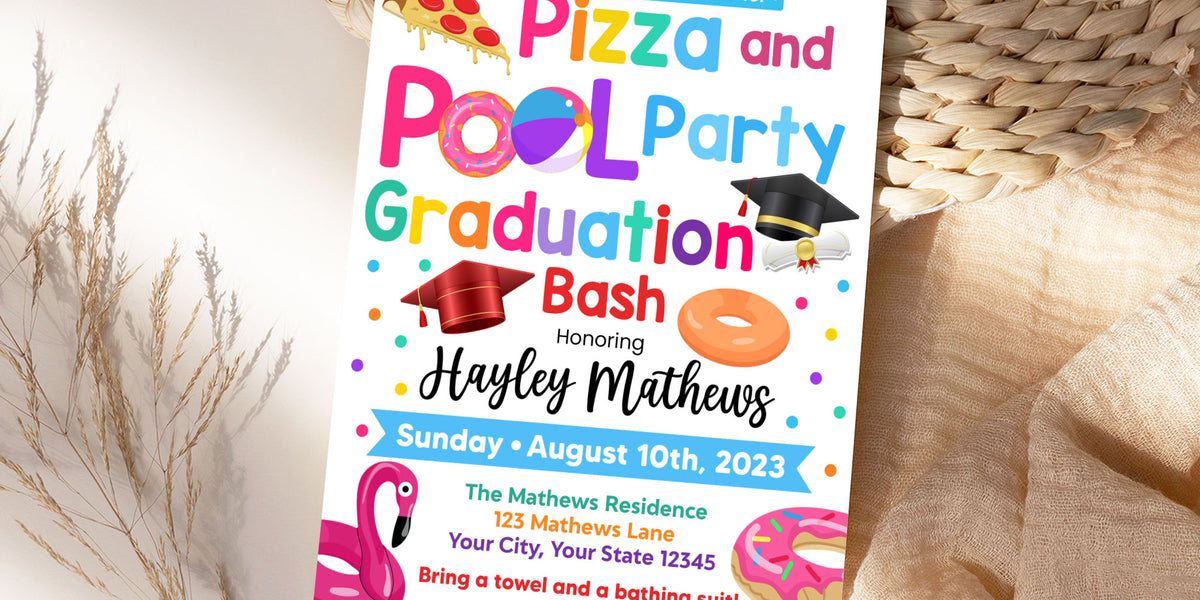 DIY Pizza and Pool Graduation Party Invitation | Graduation Bash Party ...