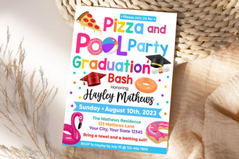 DIY Pizza and Pool Graduation Party Invitation | Graduation Bash Party ...