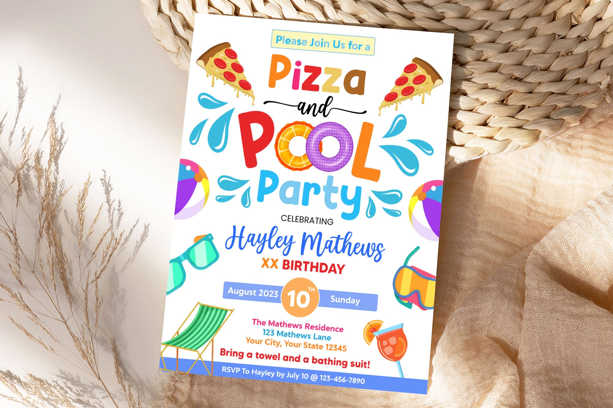 Pool Party Invitation To Pizza