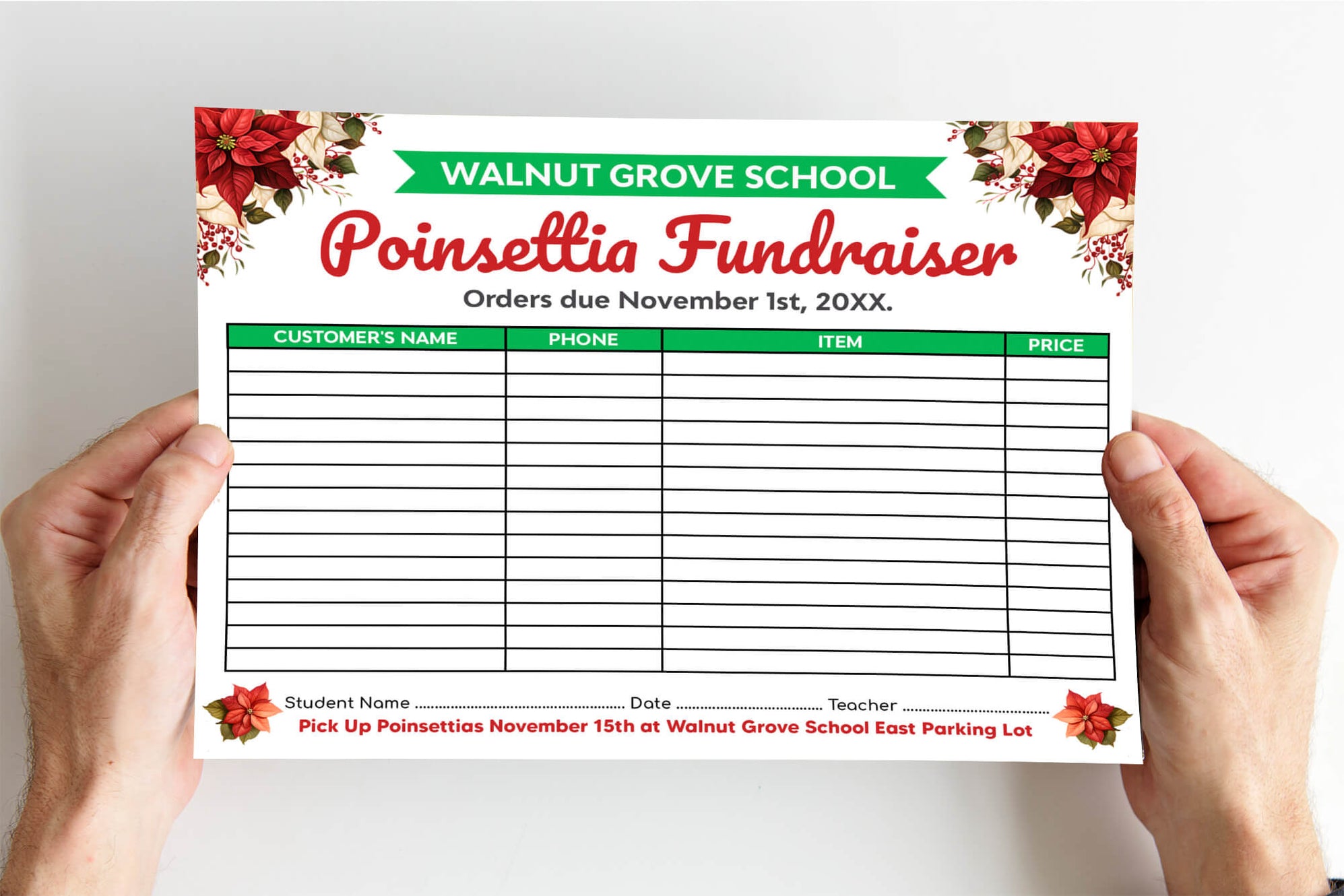 DIY Poinsettia Fundraiser Flyer & Order Form | Holiday Fundraiser Plant ...
