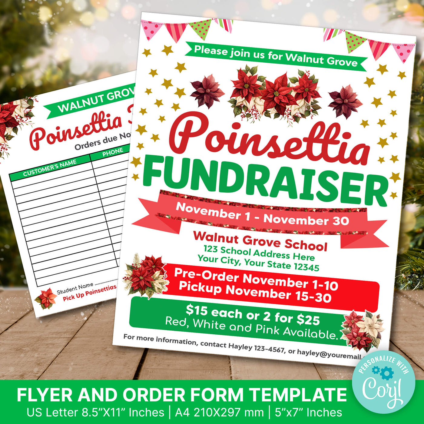 DIY Poinsettia Fundraiser Flyer & Order Form | Holiday Fundraiser Plant ...
