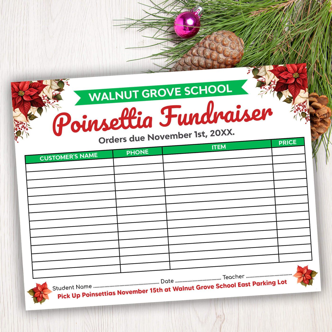 DIY Poinsettia Fundraiser Flyer & Order Form | Holiday Fundraiser Plant ...