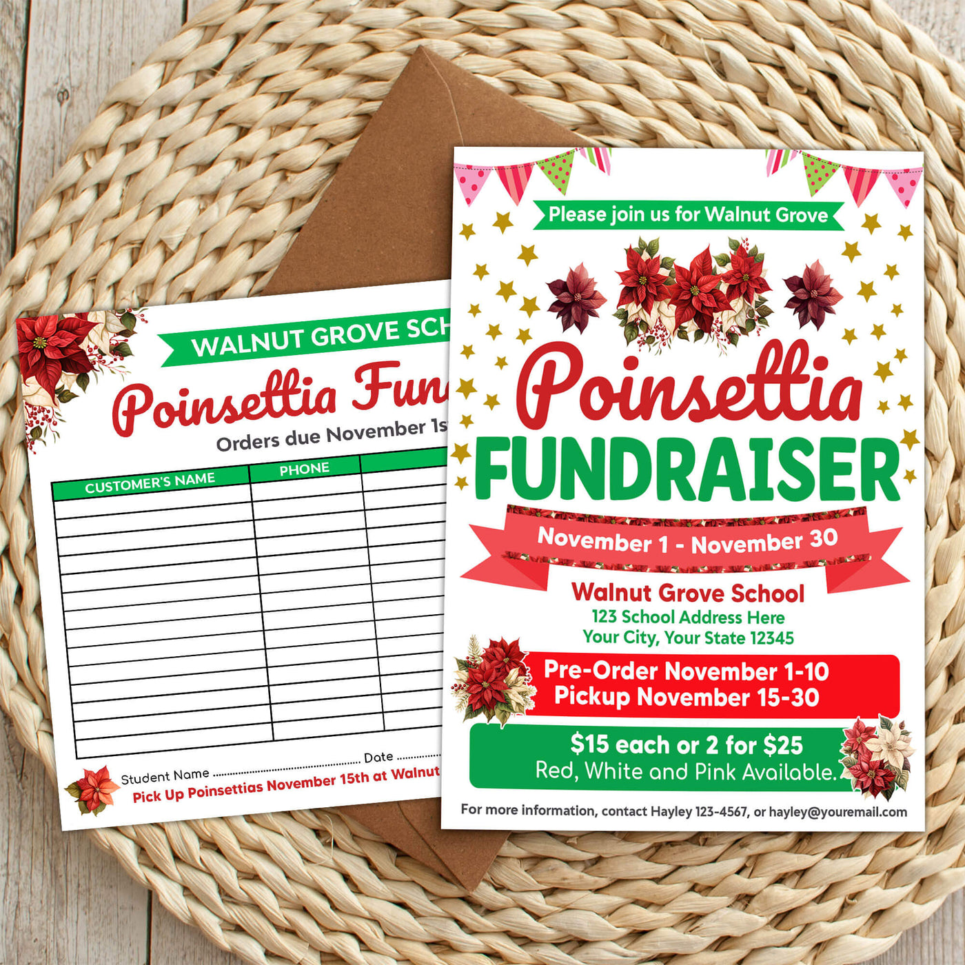 DIY Poinsettia Fundraiser Flyer & Order Form | Holiday Fundraiser Plant ...