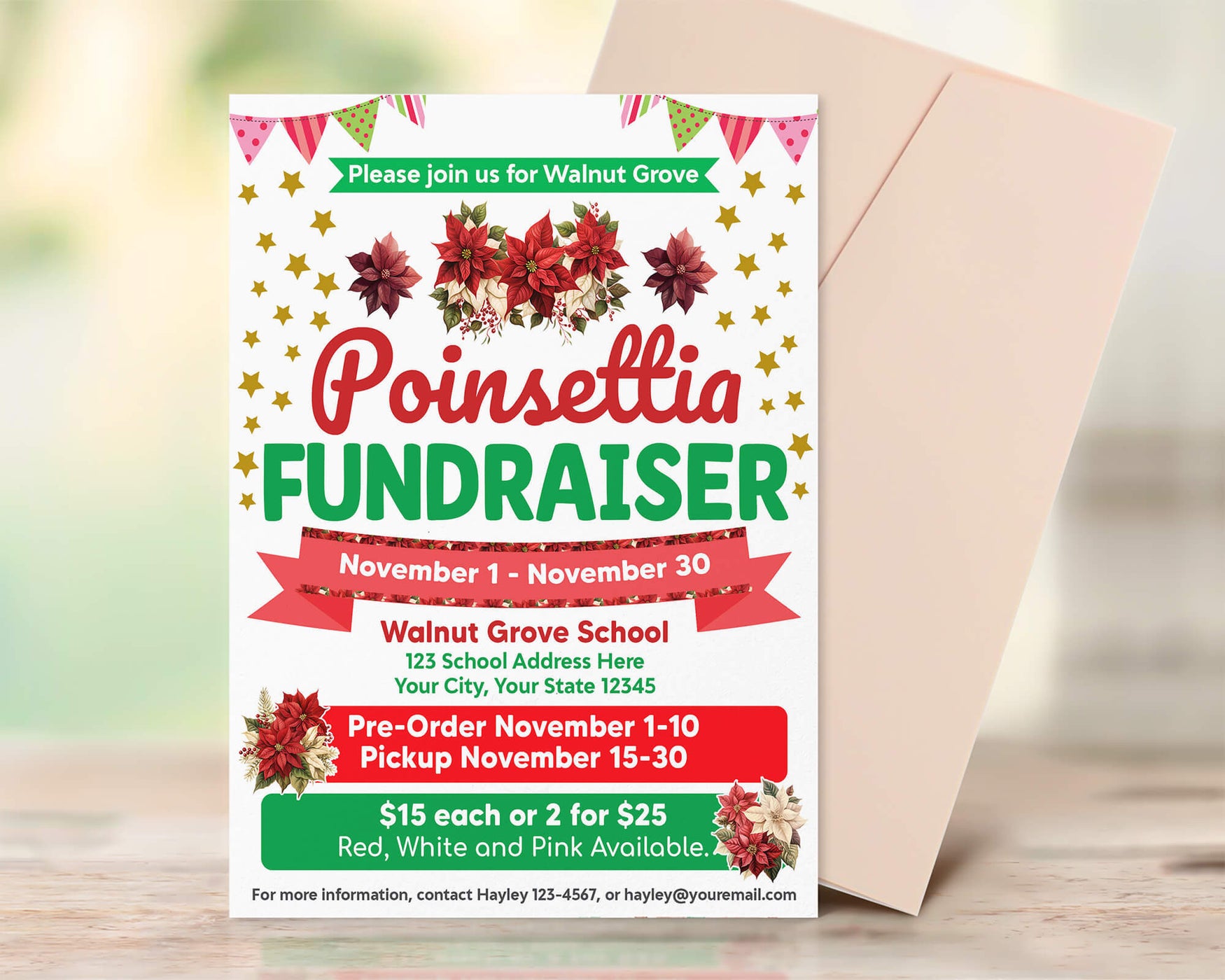 DIY Poinsettia Fundraiser Flyer & Order Form | Holiday Fundraiser Plant ...