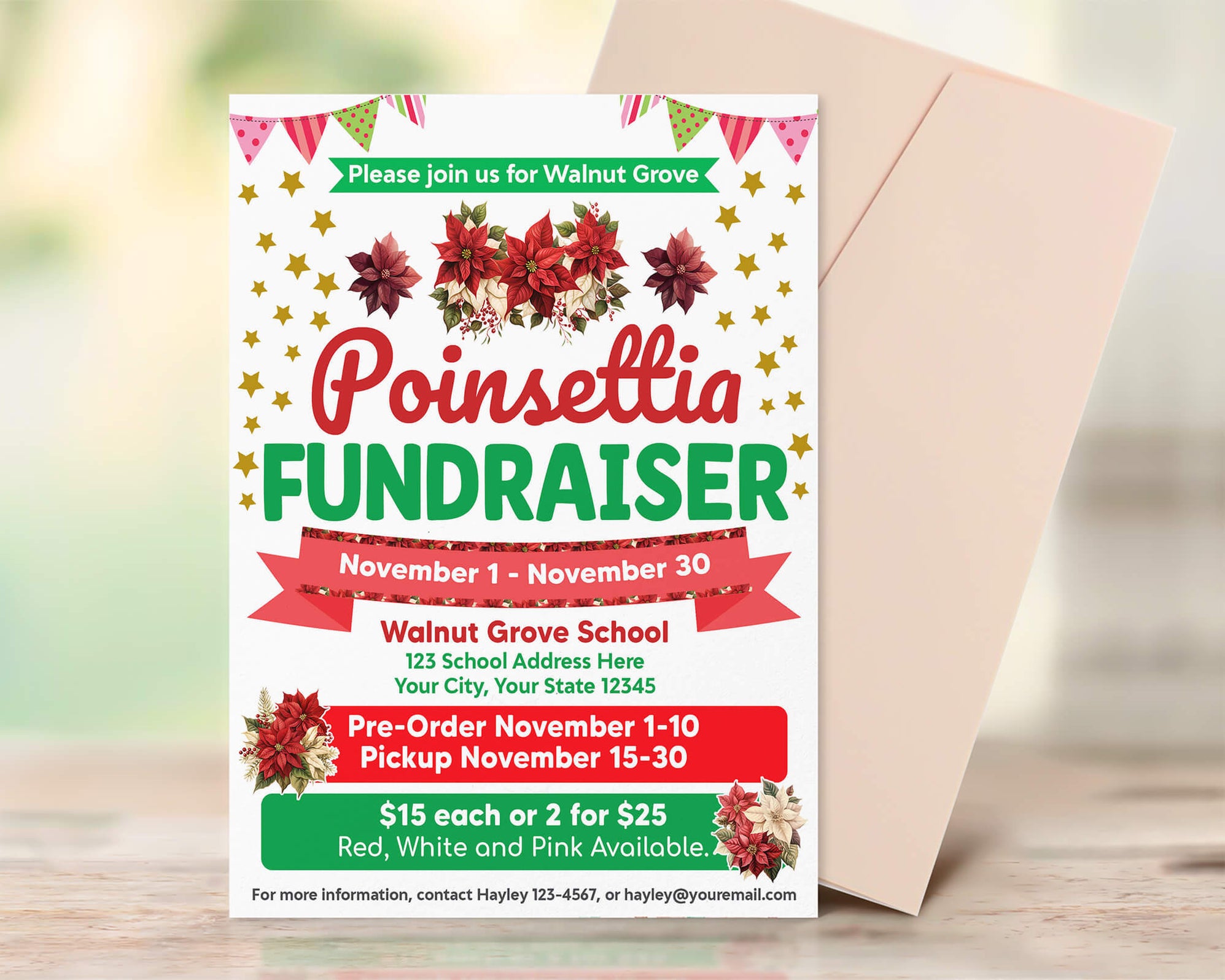 DIY Poinsettia Fundraiser Flyer & Order Form | Holiday Fundraiser Plant ...