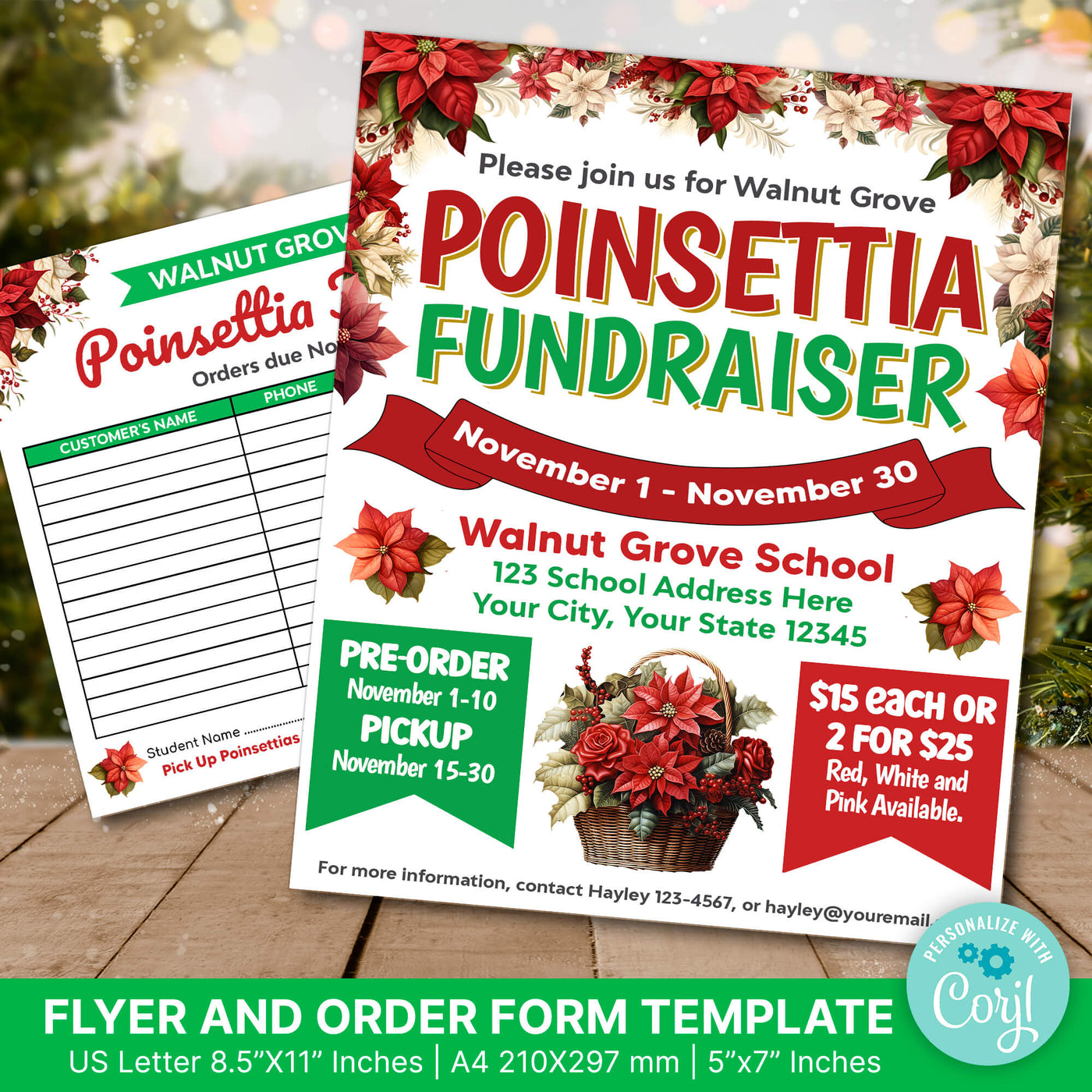 Customizable Poinsettia Fundraiser Flyer & Order Form | Christmas ...