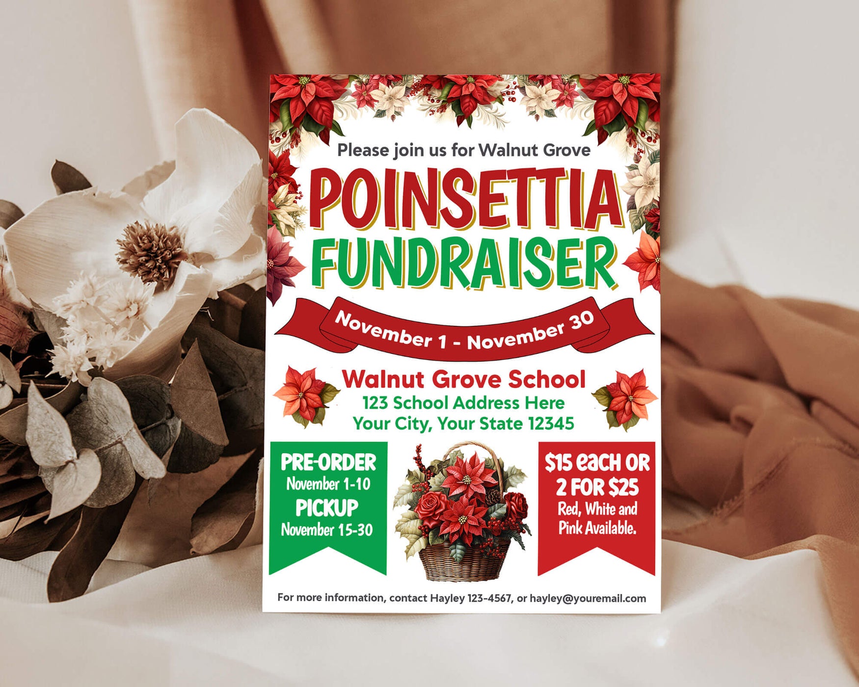 Customizable Poinsettia Fundraiser Flyer & Order Form | Christmas ...