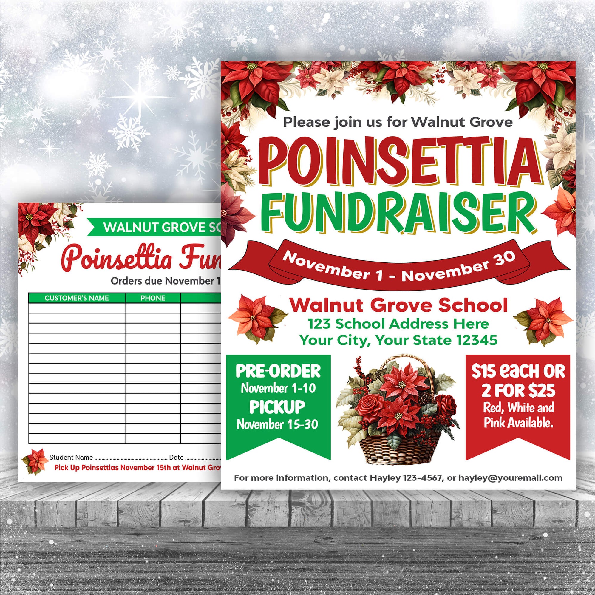 Customizable Poinsettia Fundraiser Flyer & Order Form | Christmas ...