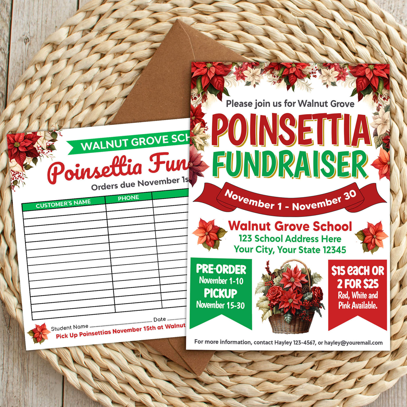 Customizable Poinsettia Fundraiser Flyer & Order Form | Christmas ...