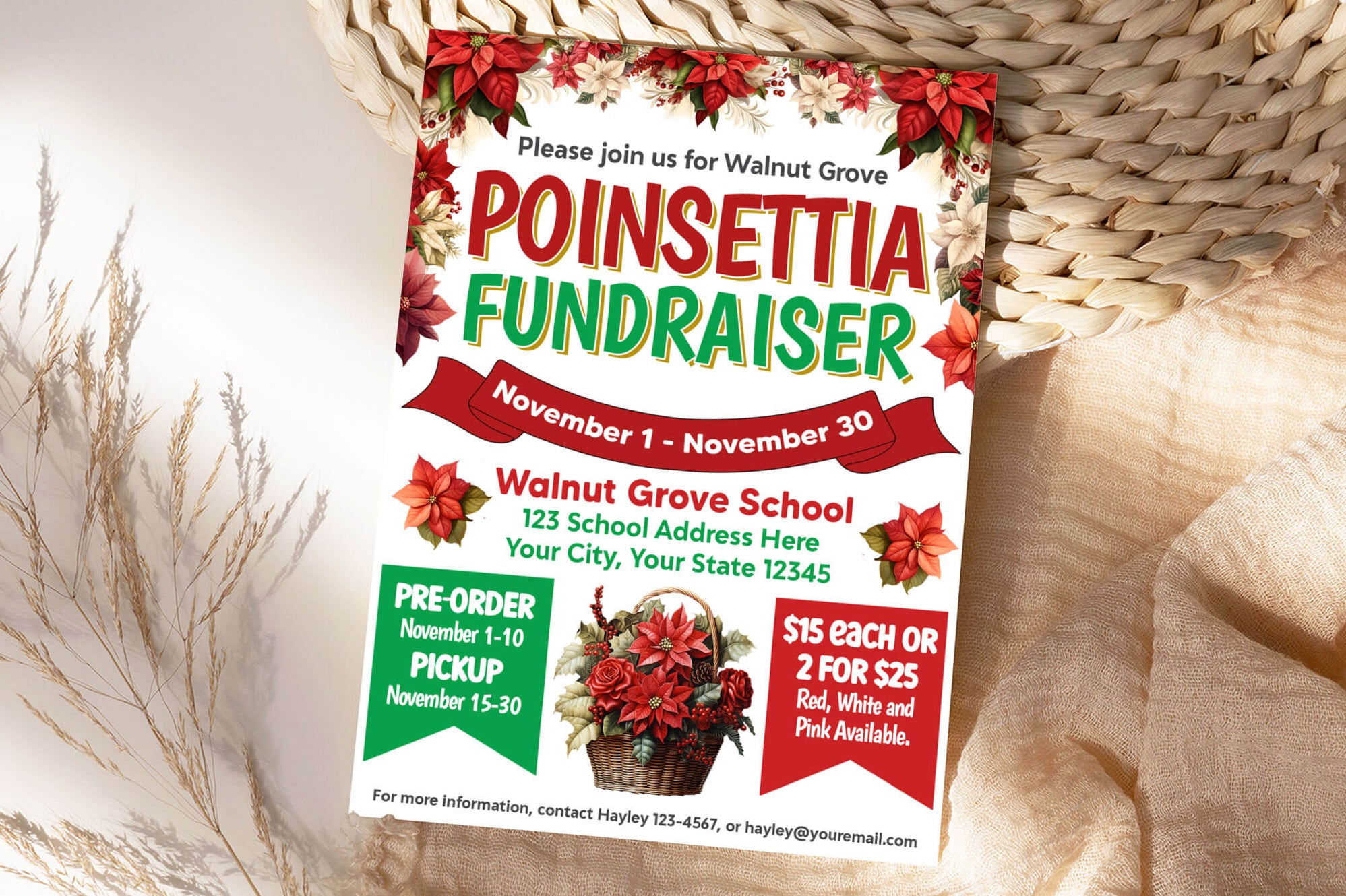 Customizable Poinsettia Fundraiser Flyer & Order Form | Christmas ...