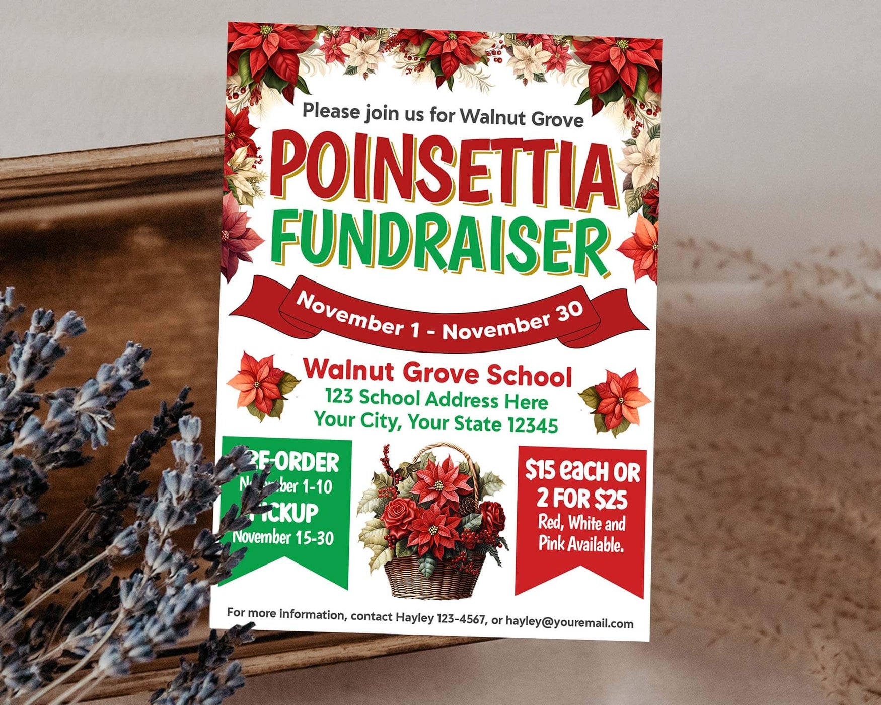 Customizable Poinsettia Fundraiser Flyer & Order Form | Christmas ...