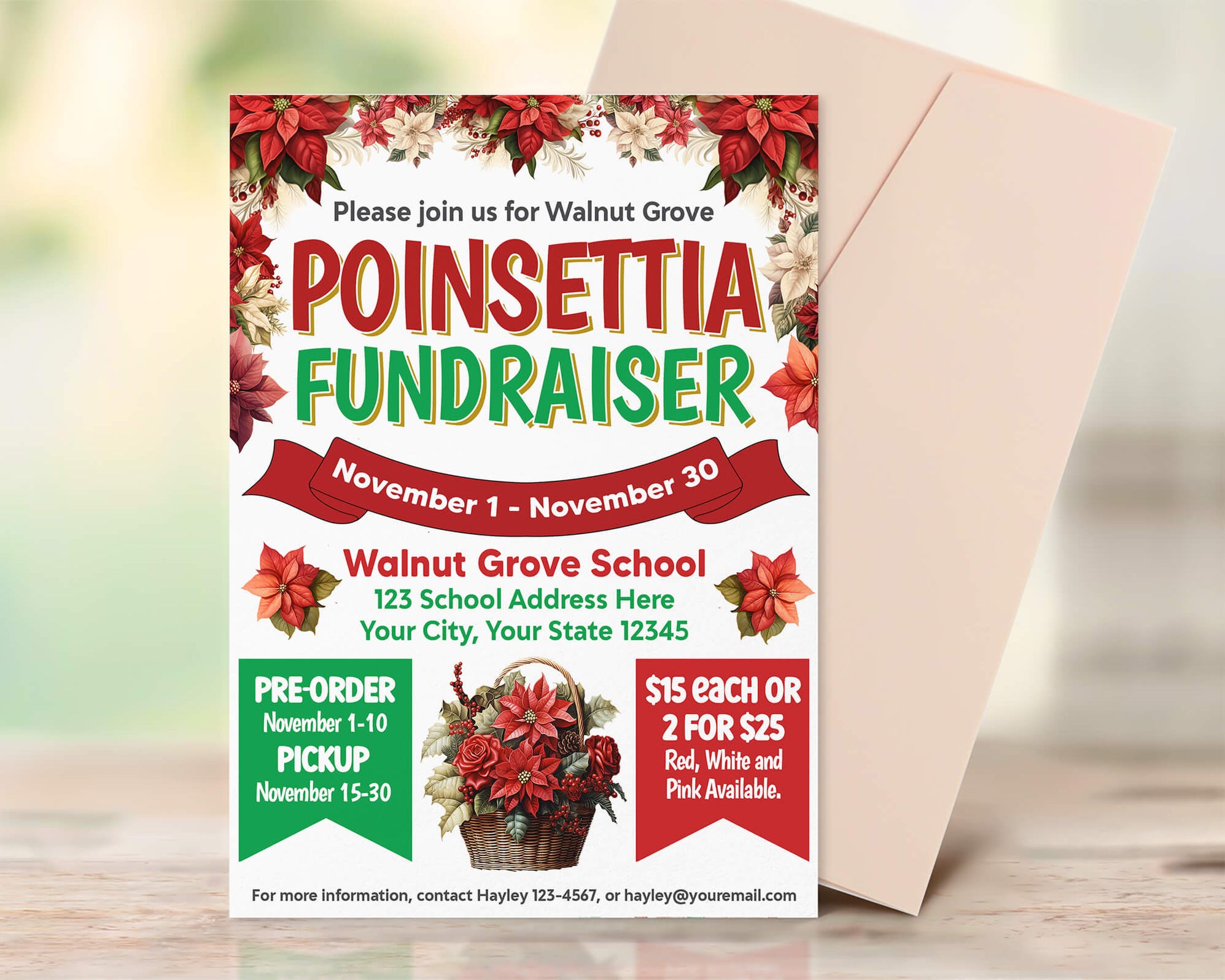 Customizable Poinsettia Fundraiser Flyer & Order Form | Christmas ...