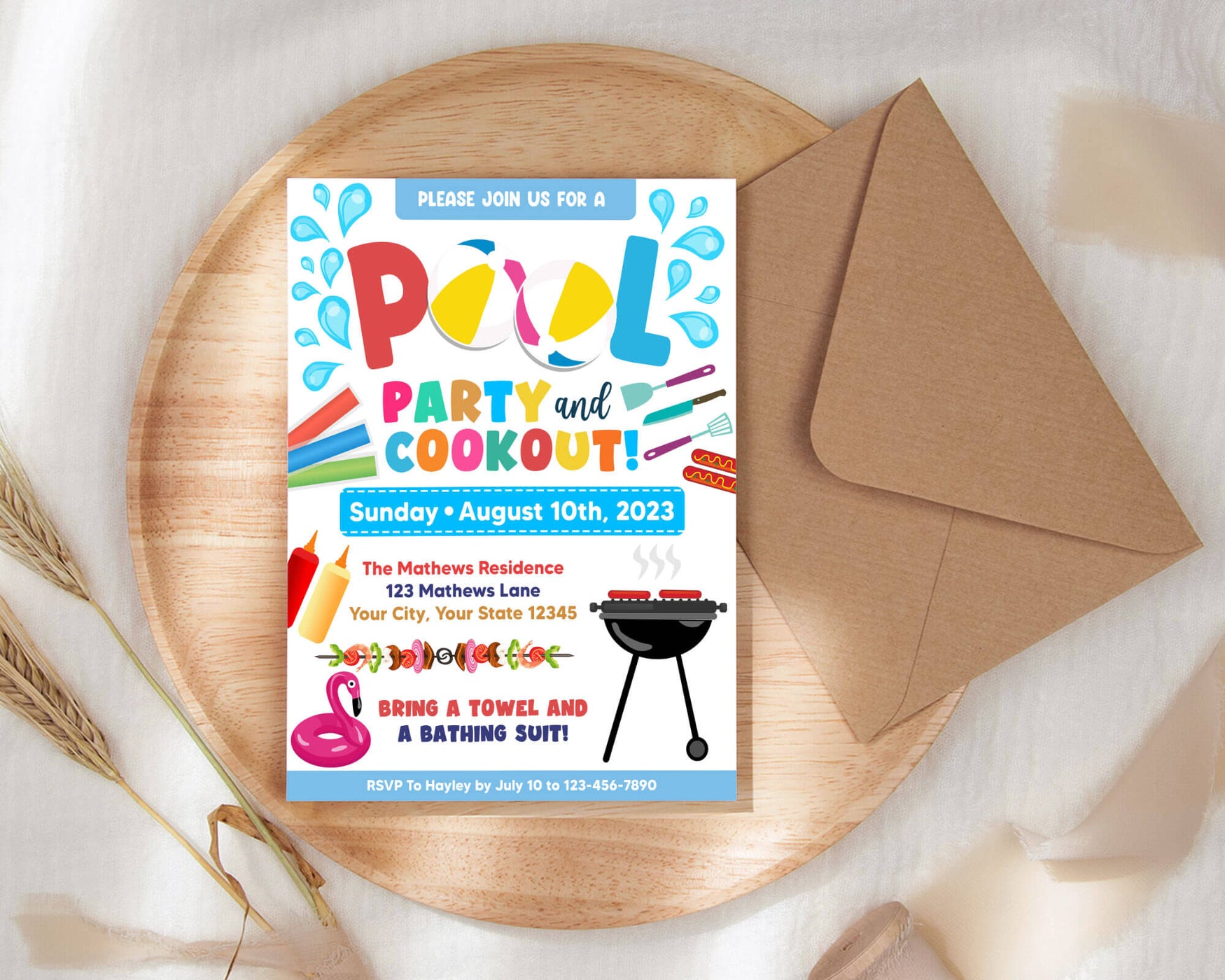 Customizable Pool Party and Cookout Invitation Template | Summer Pool ...