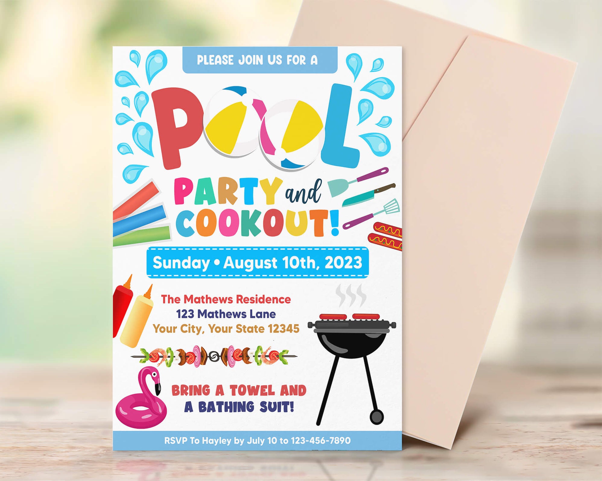 Customizable Pool Party and Cookout Invitation Template | Summer Pool ...