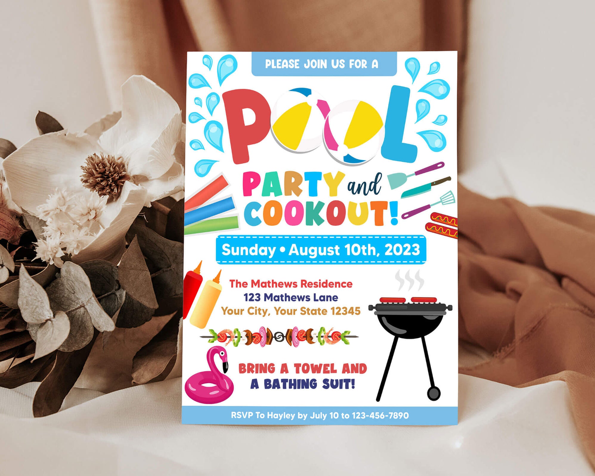Customizable Pool Party and Cookout Invitation Template | Summer Pool ...