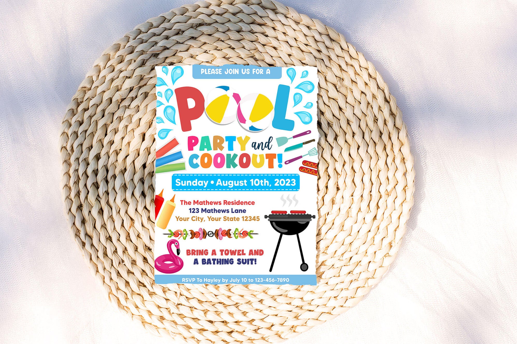 Customizable Pool Party and Cookout Invitation Template | Summer Pool ...