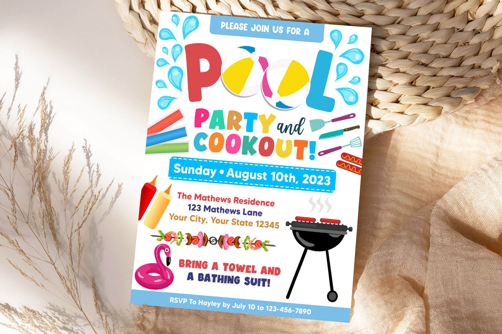 Customizable Pool Party and Cookout Invitation Template | Summer Pool ...